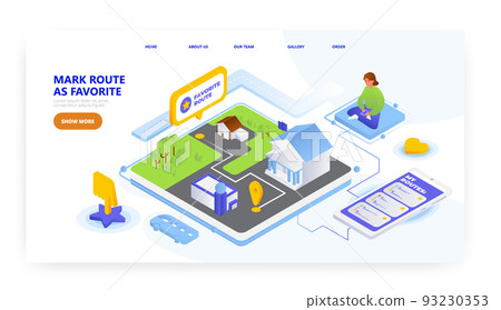 Mark favorite route on map in phone, landing... - Stock Illustration ...