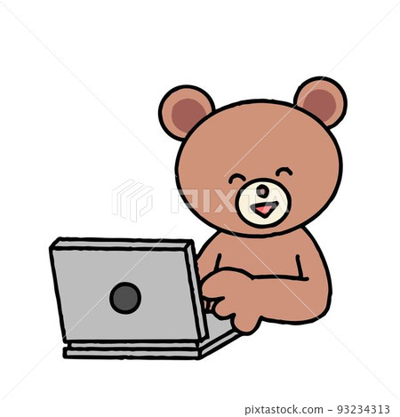 Bear working on a computer with a smile - Stock Illustration [93234313 ...