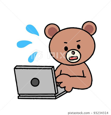 A bear working on a computer is impatient - Stock Illustration ...