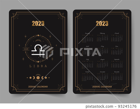 Zodiac libra calendar 2023. Pocket size. Front... - Stock Illustration ...