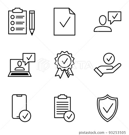 Quality control icons. Approved, check mark... - Stock Illustration ...