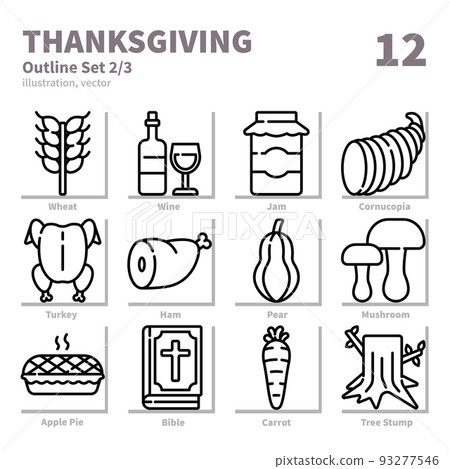 Thanksgiving icons set, Outline, vector and... - Stock Illustration ...