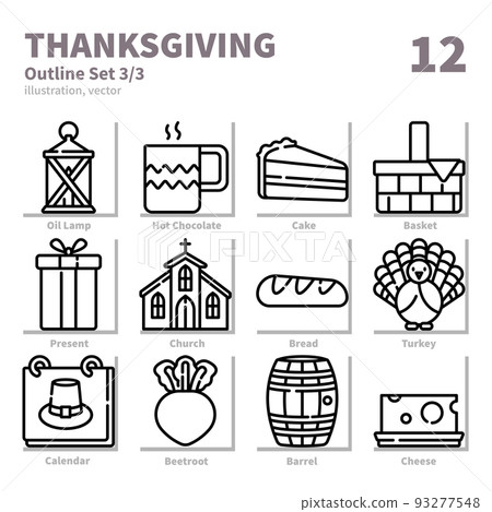 Thanksgiving icons set, Outline, vector and... - Stock Illustration ...