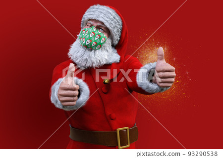 Santa Claus wearing a Christmas face mask puts... - Stock Illustration ...