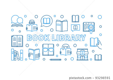 Book Library vector outline horizontal banner... - Stock Illustration ...