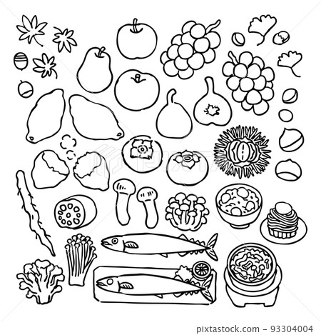 Autumn food illustration set line drawing - Stock Illustration ...