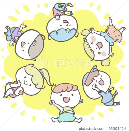 Cheerful children playing in a circle full body... - Stock Illustration ...