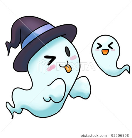 Color illustration of two ghosts looking happy - Stock Illustration ...