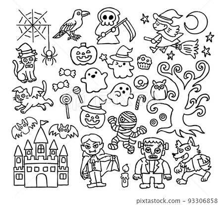 Halloween line drawing illustration set - Stock Illustration [93306858 ...