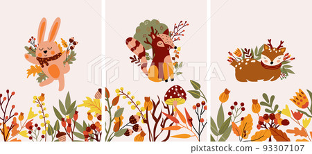Cute Autumn composition with a funny rabbit,... - Stock Illustration ...