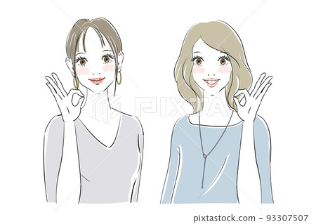 Two pretty women's facial expression patterns OK - Stock Illustration ...
