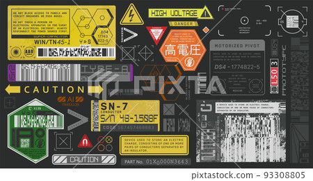 Set of vector stickers and labels in futuristic... - Stock Illustration ...