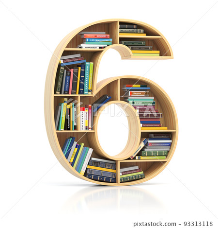 Number 6 six in form of bookshelf with book and... - Stock Illustration ...