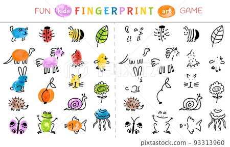 Kids fingerprint game. Paint baby finger print... - Stock Illustration ...