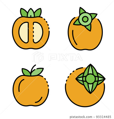 Persimmon icons set line color vector - Stock Illustration [93314485 ...