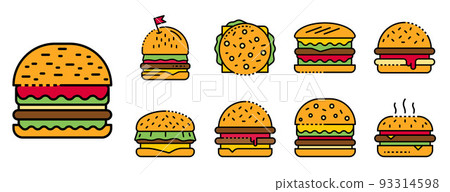 Burger icons set line color vector - Stock Illustration [93314598] - PIXTA