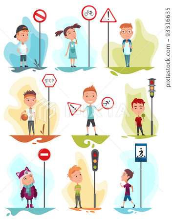 Kids learning road signs. Traffic road... - Stock Illustration ...