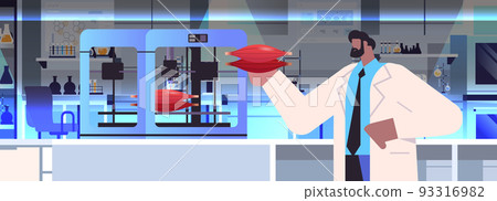 researcher holding muscle model printed on 3d... - Stock Illustration ...