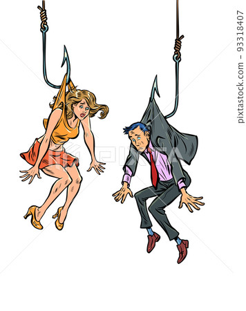 man and woman lure trap people on a fishing... - Stock Illustration ...