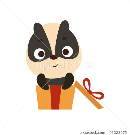 Cute little badger sitting in gift box. Cartoon... - Stock Illustration ...