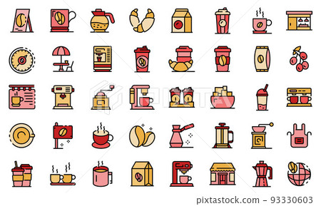 Coffee shop icons set line color vector - Stock Illustration [93330603 ...