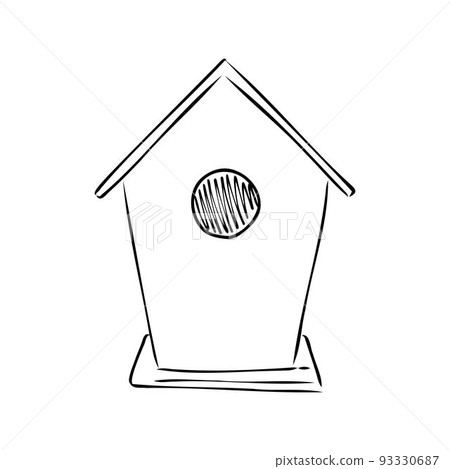 Hand drawn nesting boxes doodle. Birdhouse in... - Stock Illustration ...