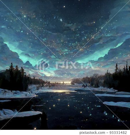 Beautiful starry sky in a cold northern country... - Stock Illustration ...