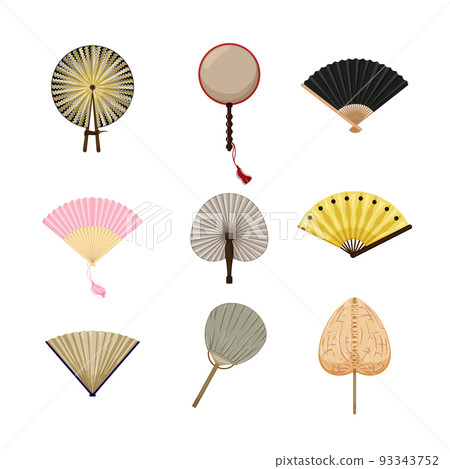 hand fan folding set cartoon vector illustration - Stock Illustration ...