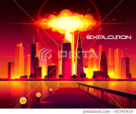 Nuclear weapon explosion in city cartoon vector - Stock Illustration ...