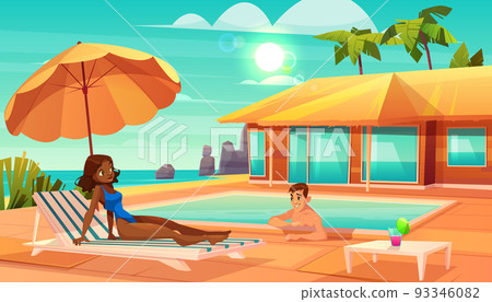 Vacation leisure on tropical resort cartoon vector - Stock Illustration ...
