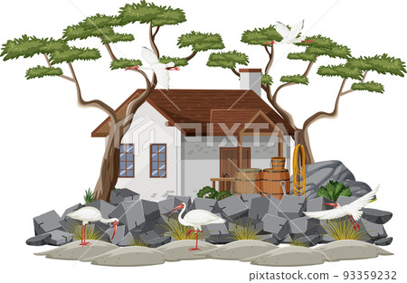 A house with American white ibis group - Stock Illustration [93359232 ...