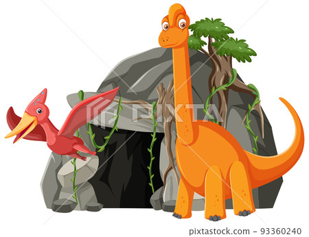 Cute Dinosaurs and stone cave - Stock Illustration [93360240] - PIXTA