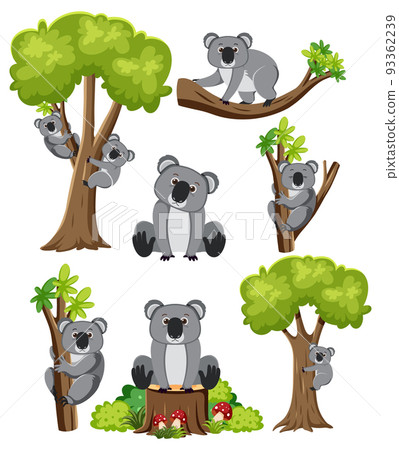 Wild animals set with nature elements - Stock Illustration [93362239 ...