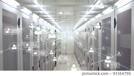 Image of network of connections over server room - Stock Illustration ...
