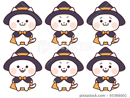 White cat wearing a magic cloak and hat /... - Stock Illustration ...