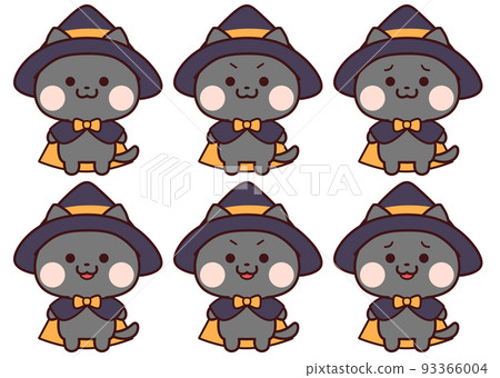 Black cat wearing a magic cloak and hat /... - Stock Illustration ...