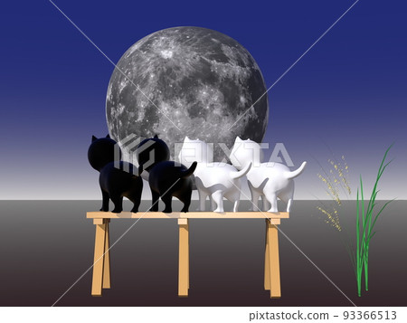 Cats watching the moon - Stock Illustration [93366513] - PIXTA