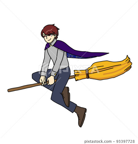 Wizard flying on a broom - Stock Illustration [93397728] - PIXTA