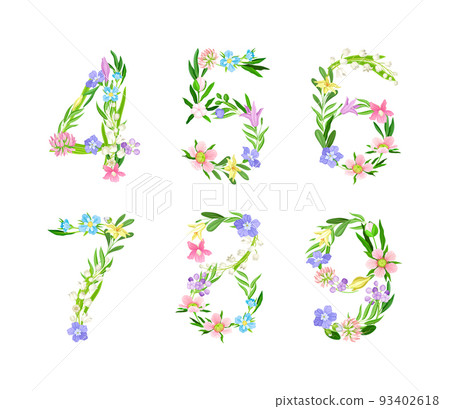 Floral numbers set. Numerals made of delicate... - Stock Illustration ...
