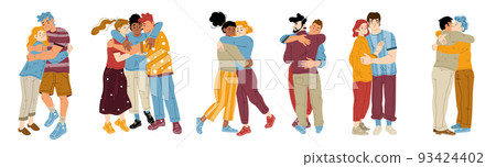 Set of happy people hugging isolated on white - Stock Illustration ...