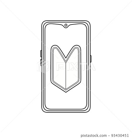 A smartphone (line drawing) with a beginner's... - Stock Illustration ...