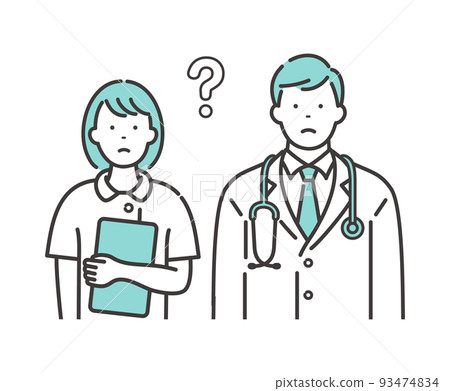 Young male doctor and female nurse questioning... - Stock Illustration ...