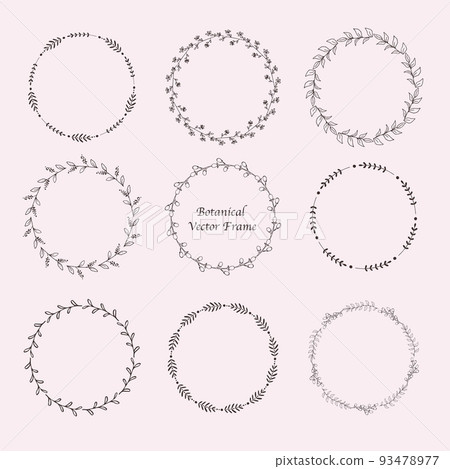 Hand drawn set of round flower frame / modern /... - Stock Illustration ...