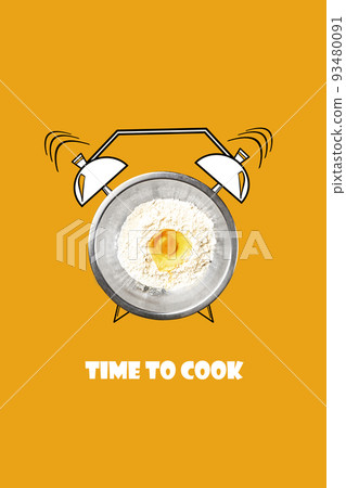 Time to cook. Breakfast time. Flour and egg in... - Stock Illustration ...