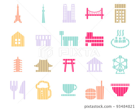 Set of map building Tokyo related icons _ stripes - Stock Illustration ...