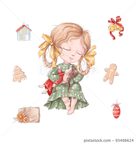 Illustration Christmas set of kids and gifts. - Stock Illustration ...
