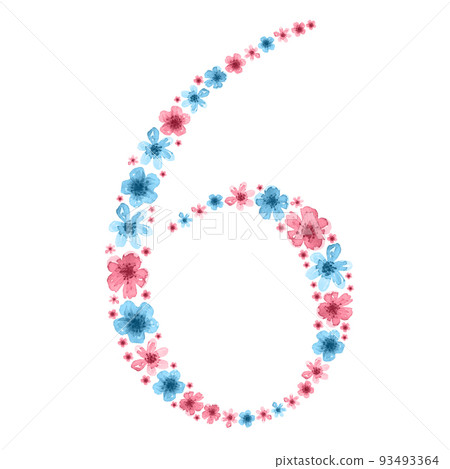 Watercolor number 6 from blue and pink flowers.... - Stock Illustration ...