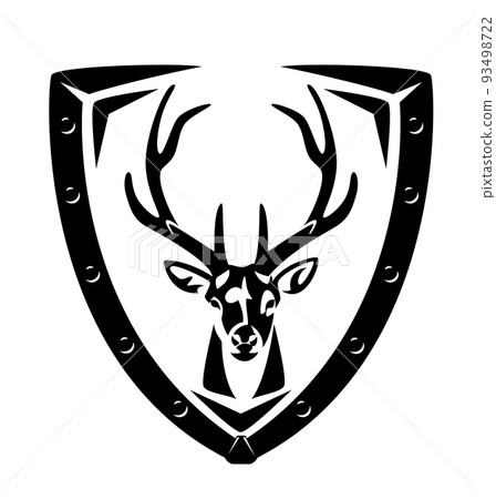 deer stag head and security shield black and...-插圖素材 [93498722] - PIXTA圖庫