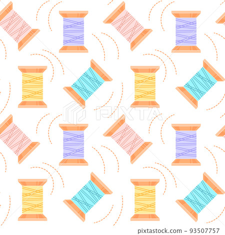 Seamless pattern, sewing spools of thread and... - Stock Illustration ...