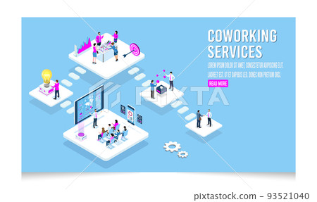 3D isometric Coworking space concept with... - Stock Illustration ...